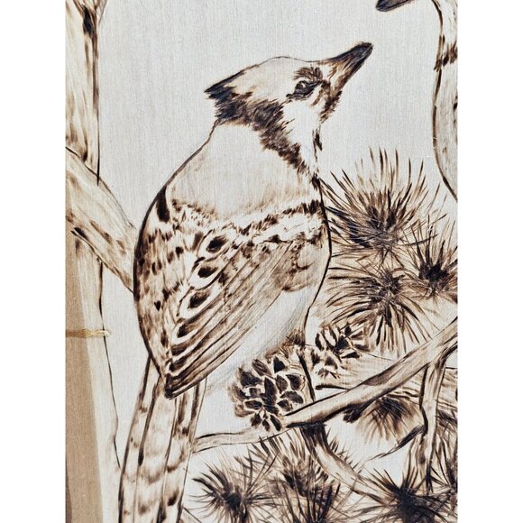 Handmade | Wall Decor | Handmade Pyrography Blue Jay Birds Pair Wooden ...